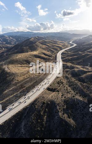 Aerial vertical view of the 14 freeway near Santa Clarita and Los ...