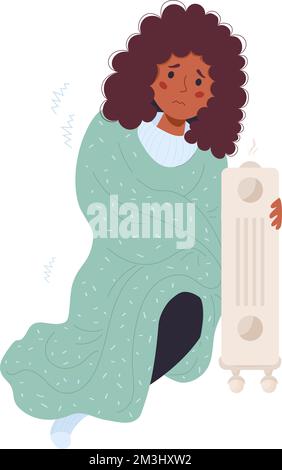 Freezing girl feeling cold. Low winter temperature, hypothermia feeling ...