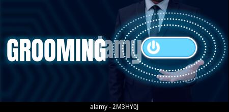 Text caption presenting Grooming. Concept meaning hygienic care and ...