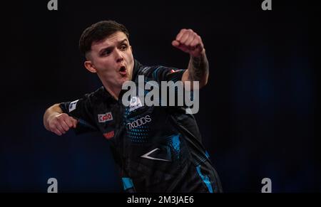 Nathan Rafferty celebrates winning his match during day one of the ...