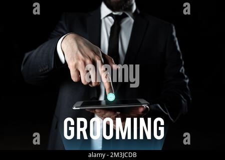 Conceptual caption Grooming, Word Written on hygienic care and ...