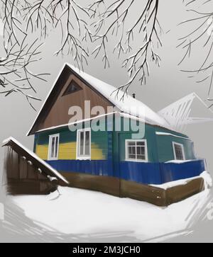 Hand painted watercolor Christmas town houses isolated illustration ...