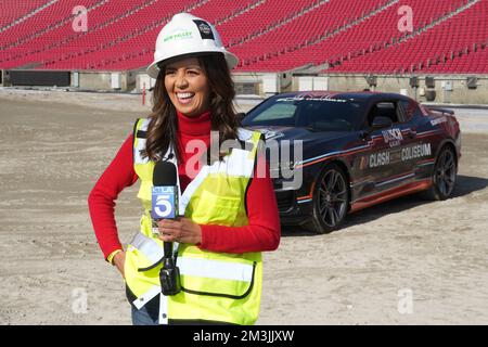 KTLA 5 Morning News reporter Erin Myers (left) interviews NASCAR driver ...