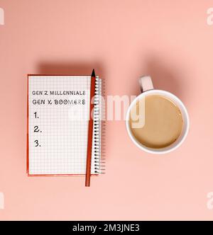 Hand writing sign Gen Z Millennials Gen X Boomers, Word Written on ...