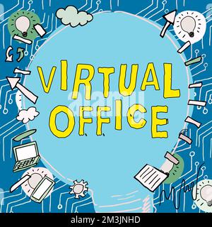 Sign displaying Virtual Office. Business concept Mobile work ...