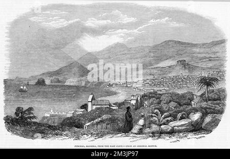 Funchal Madeira from the East Cliff 1853 Stock Photo - Alamy