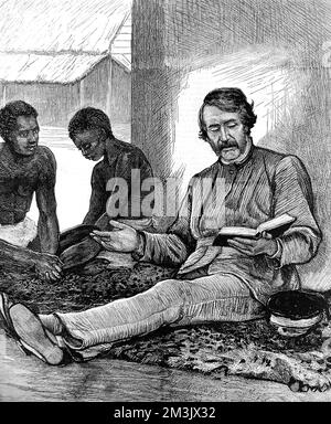 missionary David Livingstone reading his Bible while preaching in ...