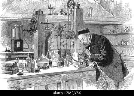 Louis Pasteur in his laboratory. Pasteur (1822 - 1895) was a French ...
