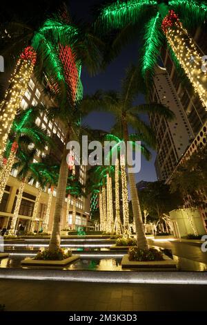 Brickell, FL, USA - December 14, 2022: Night photo of holiday lights at ...
