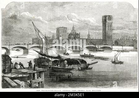 Construction of Westminster Bridge, London 1855 Stock Photo - Alamy
