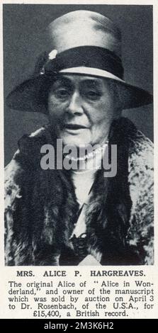 Alice Pleasance Hargreaves, the original Alice of Lewis Carroll's ...