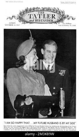 Princess Elizabeth and Lieutenant Philip Mountbatten after the announcement of their engagment ...