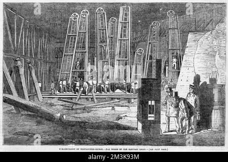 Construction of Westminster Bridge, London 1855 Stock Photo - Alamy