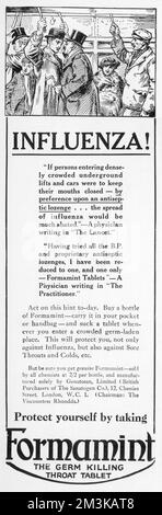 Advert for Formamint Throat Tablets 1918 Stock Photo - Alamy