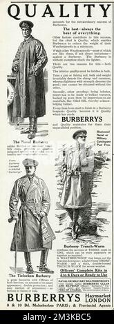 Advert for Burberrys weather proof trench coats 1916 Stock Photo - Alamy