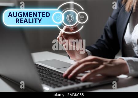 Sign displaying Augmented Reality. Business overview technology that ...