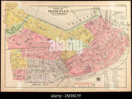 Outline & index map of Boston city proper , Boston Mass., Maps, Real ...