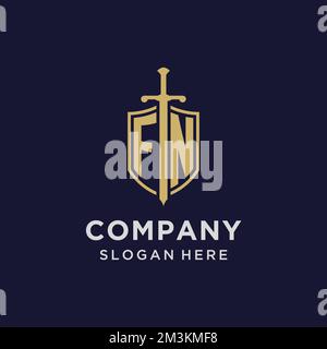 FN initial monogram logos with sword and shield shape design ideas ...