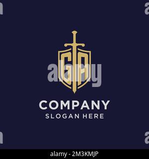 GA initial monogram logos with sword and shield shape design ideas ...