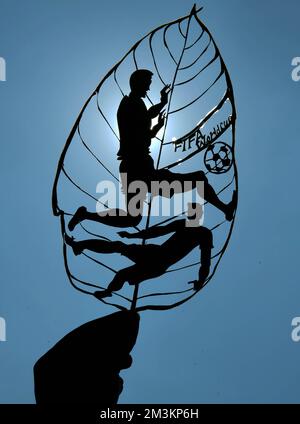 Leaf artist Subham Saha shows his creation depicting the theme of ...