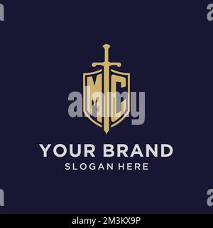 MC initial monogram logos with sword and shield shape design ideas Stock Vector Image & Art - Alamy