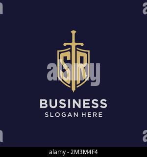 SR initial monogram logos with sword and shield shape design ideas ...