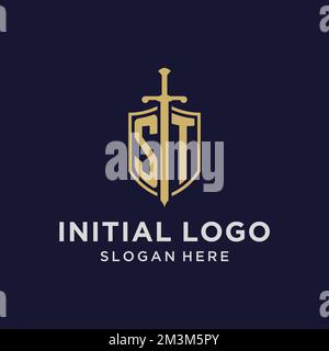 ST initial monogram logos with sword and shield shape design ideas ...