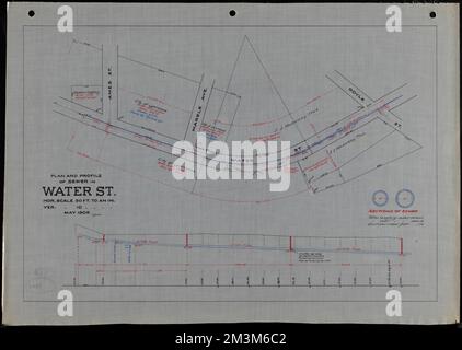Plan and profile of sewer in Water St., section 1 , Sewers, Streets ...
