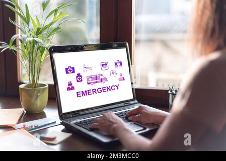 Laptop screen displaying an emergency concept Stock Photo - Alamy