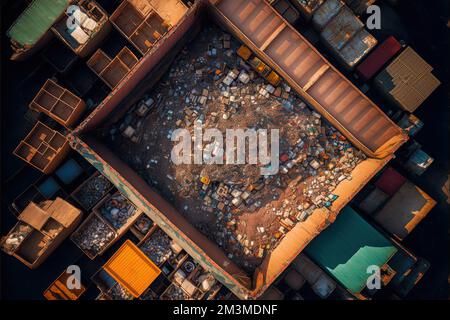 Aerial view of an urban waste dump with waste sorting. Concept of ...