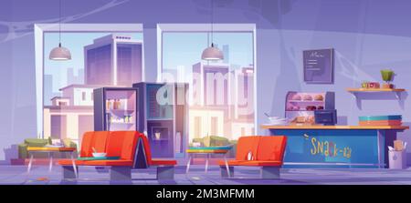 Dirty cafeteria, cafe with mess and broken furniture. School or office ...