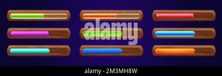 Set of wooden progress bars with different color scales isolated on ...