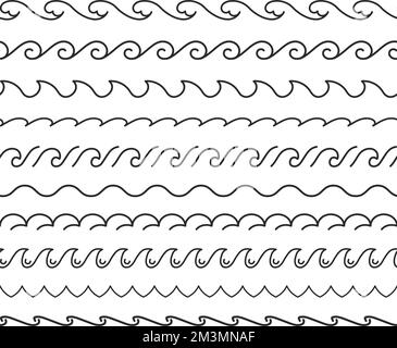 seamless sea pattern with waves and curls. Vector illustration Stock ...