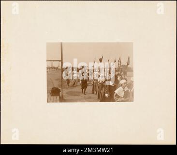 Plymouth Tercentenary Pageant, close-up of cast marching and holding ...