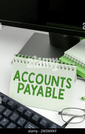 Hand writing sign Accounts Payable. Business concept money owed by a ...
