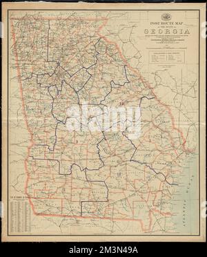 Post route map of the state of Georgia showing post offices with the ...