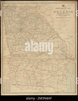 Post route map of the state of Georgia showing post offices with the ...