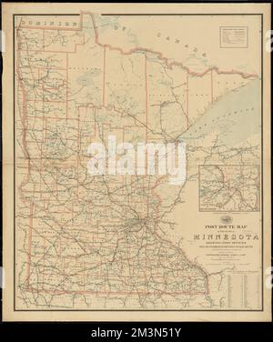 Post route map of the State of Minnesota showing post offices with the ...