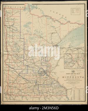 Post route map of the state of Minnesota showing post offices with the ...