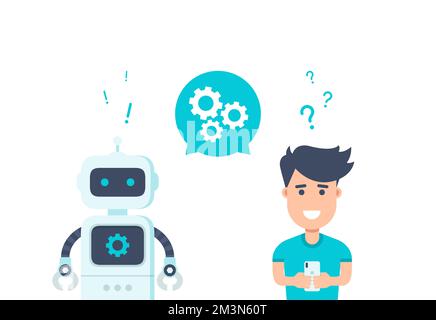 Chatbot AI and Customer Service Concept. Chat Bots Working Together with People. Robots Using ...