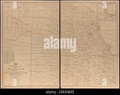 Post route map of the states of Kansas and Nebraska with adjacent parts ...