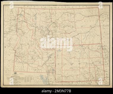 Post route map of the states of Montana, Idaho and Wyoming with ...