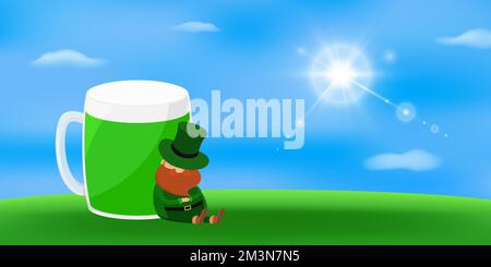 Leprechaun asleep leaning on mug of green beer. St. Patrick's Day ...