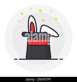 Magic icon. Trick line icon. Outline wizard symbol design. Cute rabbit ...