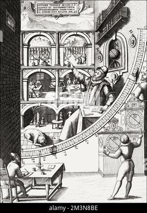 Tycho's Wall Quadrant, Tycho Brahe in his Uraniborg observatory, 1598 ...