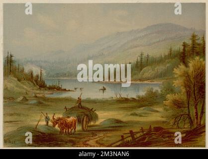 Loon Pond , Mountains, Lakes & ponds, Carts & wagons, Oxen. Louis Prang ...