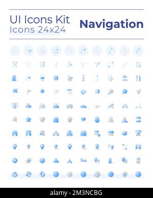 GPS and navigation flat gradient two-color ui icons set for dark, light ...