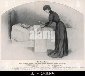 King Edward VII on his deathbed. Drawing from 1910 Stock Photo - Alamy