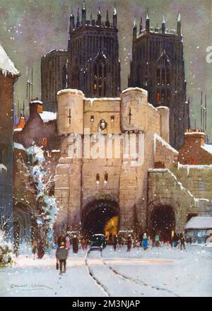 York Minster in winter snow scene York North Yorkshire England UK ...