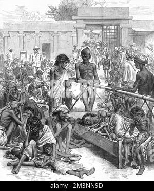 Famine in India Natives Waiting for Relief in Bangalore - 1877 Stock ...